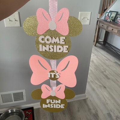 Minnie Mouse Door Sign,minnie Mouse Birthday,pink and Gold Minnie Mouse ...