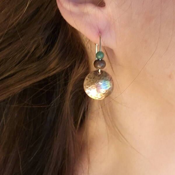 Small Threader 14 K Gold Filled / Hematite Gemstone Earrings / Hammered ...