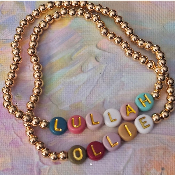 Colorful Letter Bead Bracelets | 14k Gold Bead Bracelets | Name ...