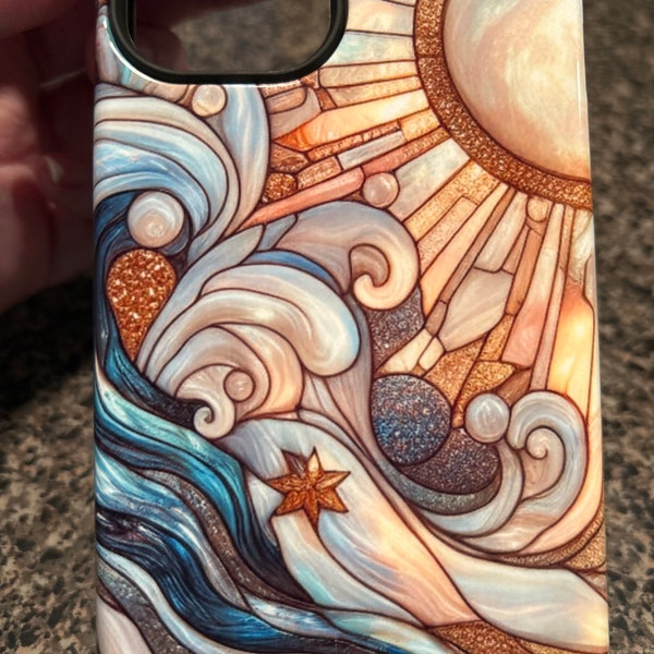 Waves & Sun Rays Stained Glass Illusion Print Magsafe Phone Case for ...