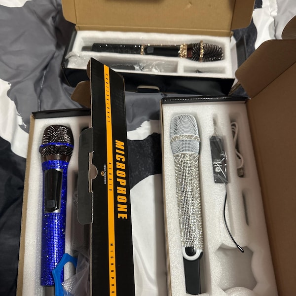 Iridescent Rhinestone Prop Microphones - Concert AB Holo Sparkle Fake ...