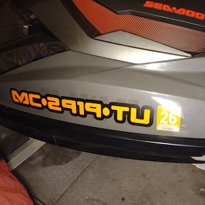 Custom Sea Doo Font Jet Ski Registration / CF Number Decal (set of 2 ...