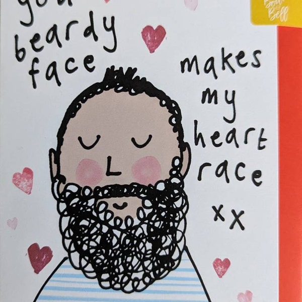 Beard Face Valentine's Card - Anniversary Cute Funny Beardy Handsome ...