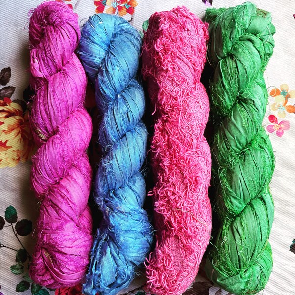 Sari Silk Ribbons, 40m Recycled Raw Edge Fibre, Weaving Macrame ...