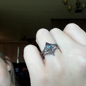 Nature Inspired Blue Turquoise Engagement Ring Set, 3PCS Oval Western ...