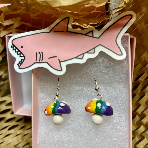 Handmade Rainbow LGBTQ Gay Pride Mushroom Earrings - Unique Polymer ...