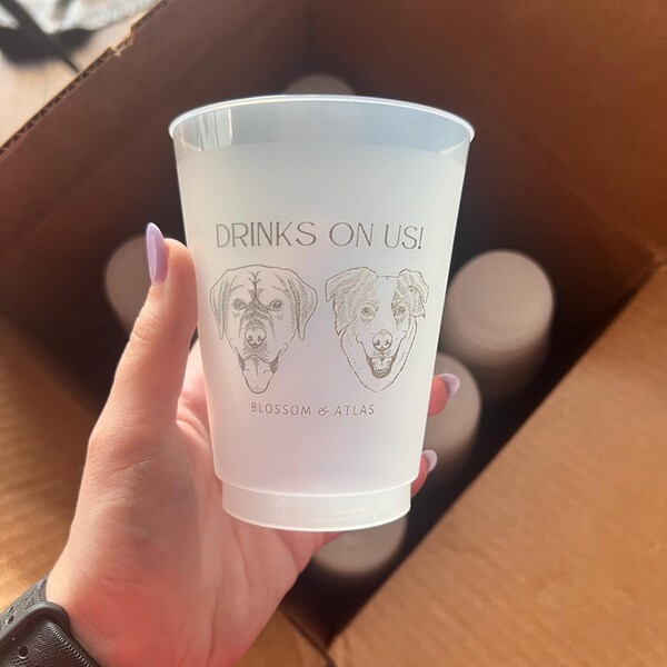 Custom Pet Portrait Wedding Frosted Cups, Custom Pet Illustration ...