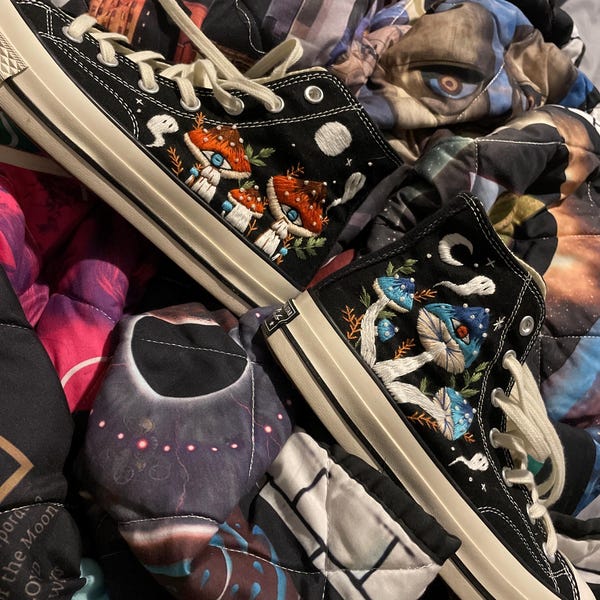 Custom Shoes Embroidered Ghosts and Mushrooms Sneakers, Custom Converse ... Custom Shoes Embroidered Ghosts and Mushrooms Sneakers, Custom Converse ...
