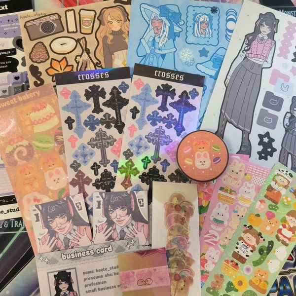 Pixel Crosses Gothic Emo Holographic Sticker Sheet Korean Stickers ...