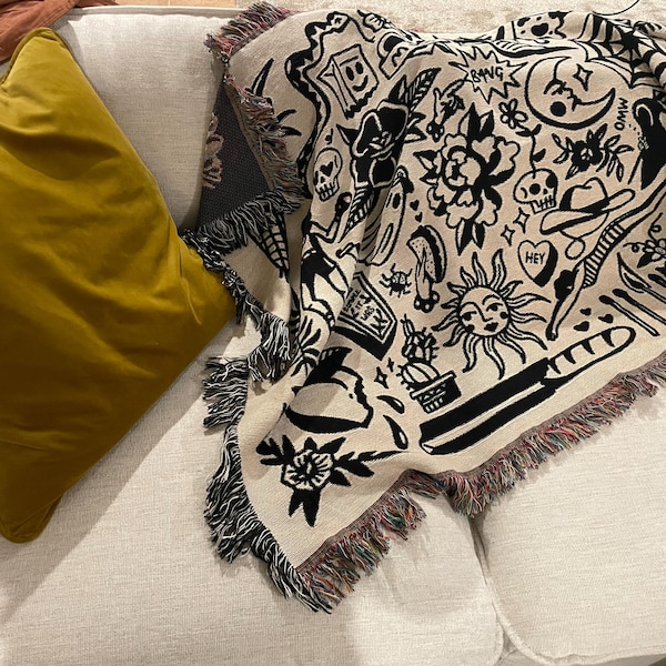 Traditional Tattoo Blanket Woven Throw Blanket Tattoo Tapestry Wall ...