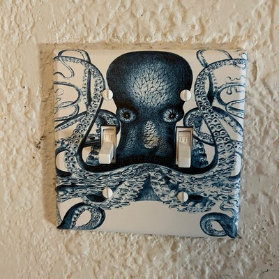 Vintage Blue Octopus Illustration, Switch Plate Cover, Wall Plate, Home ...