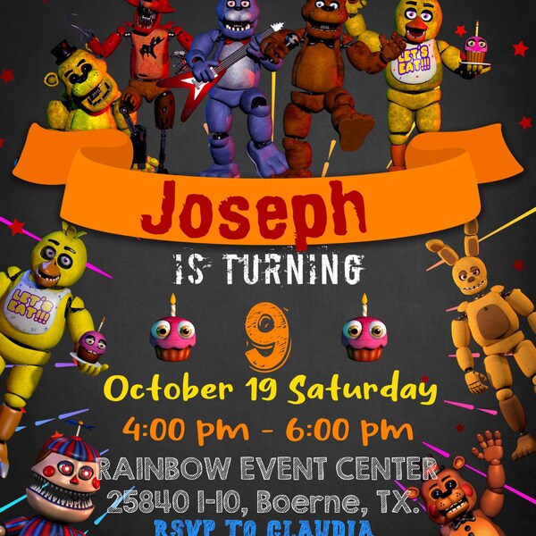 Editable Five Nights at Freddys Birthday Invitation | for Boy & Girl ...