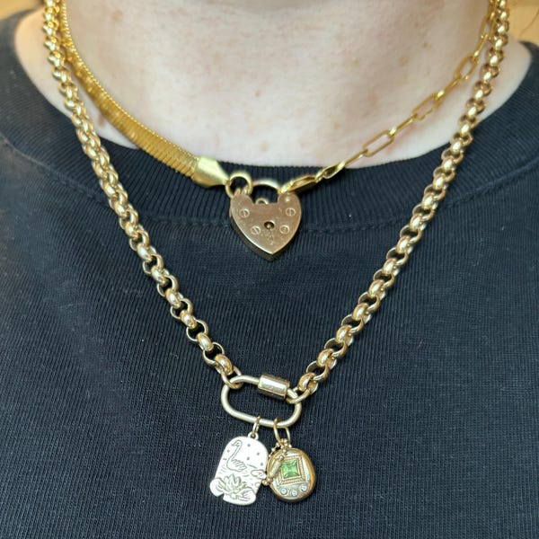 14k Solid Gold Charm Holder, Pendant Link, Charm Enhancer, Oval Charm ...