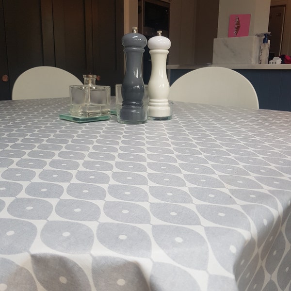 PVC Vinyl Wipe Clean Tablecloth - Grey Geometric Ovals - Round ...