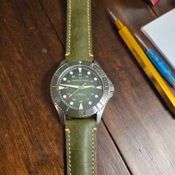 Green Watch Strap , Custom Handmade Leather Watch Strap 14mm 16mm 17mm ...