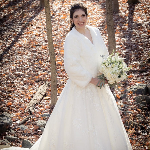 Ivory Faux Fur Coat, Ivory Fur Jacket, Bridal Fur Coat, Faux Fur Bolero ...