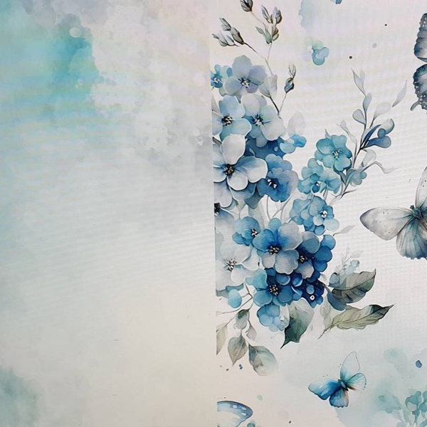 Dusty Blue Floral Watercolor Digital Paper, Abstract Blue Forget Me Not ...