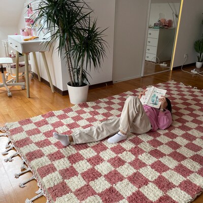 Brown and White Checkered Rug, Moroccan Berber Checkered Rug, Checkered ...