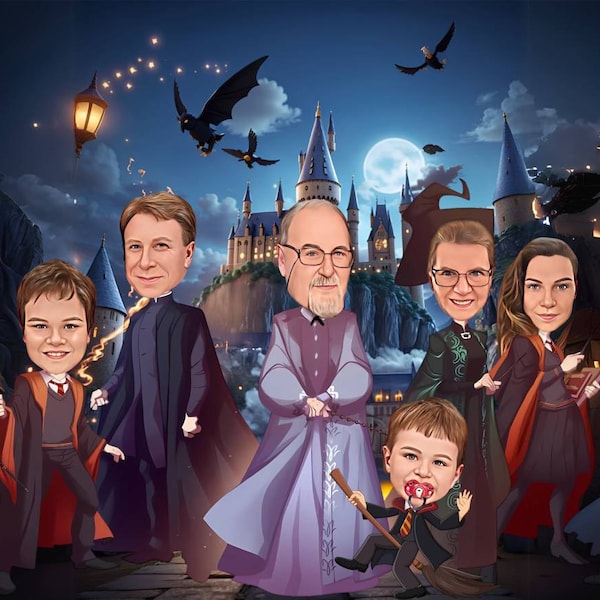 Custom Family Cartoon Portrait, Custom Family Portrait, Personalized ...