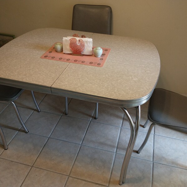 Vintage Retro Formica Chrome Dinette Dining Kitchen Table Gray With 2 ...
