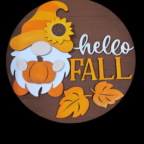 Hello Fall Gnome Sign SVG - Fall Door Hanger Svg - Fall Welcome Sign ...