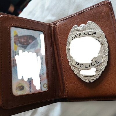 Police Badge Wallet Black With Thin Blue Line Full Grain - Etsy