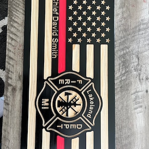 Personalized Fireman Flag, Fire Chief, Wooden Flag, Engraved Flag, Fire ...