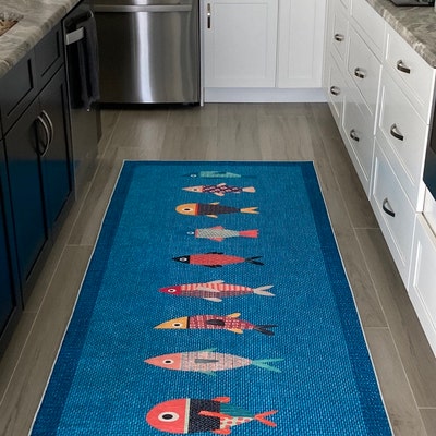 Non Slip Washable Fish Blue Kitchen Rug Runner Carpet Mat - Etsy