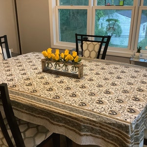 Baby Blue and White Block Printed Table Cloth, Rectangular Table Cloth ...