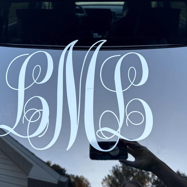 Vine Monogram Vinyl Car Decal Sticker | Monogram Window Sticker ...