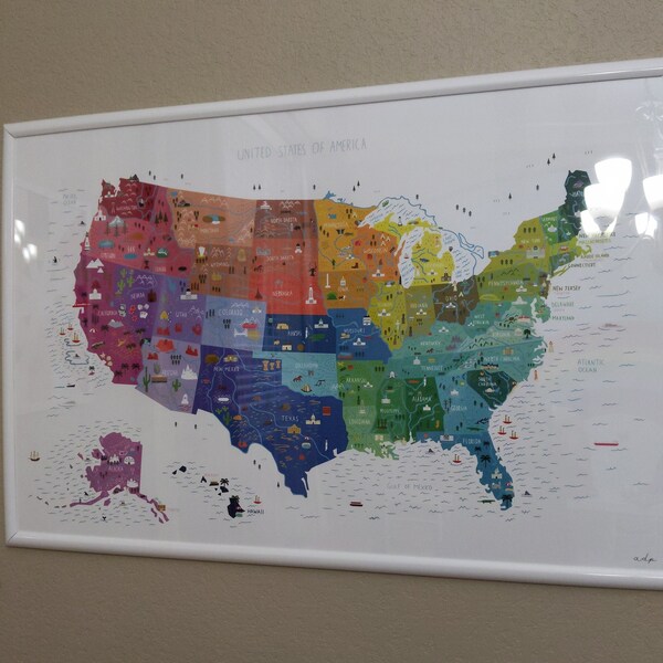 USA Poster - Illustrated Map USA - Educational Map - Etsy
