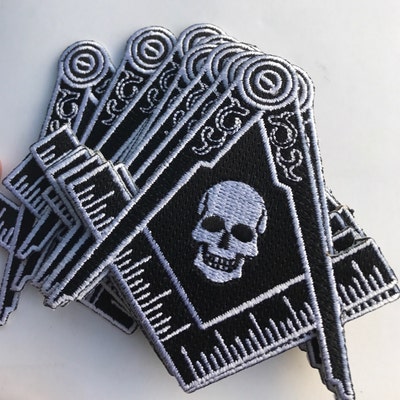 Black MASONIC SKULL PATCH Iron-on Embroidered Freemason Mason Square ...