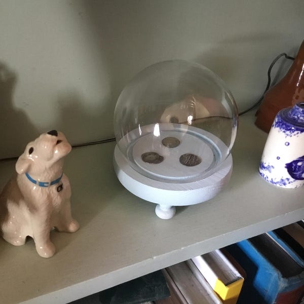 Large Glass Dome With Light Grey Wooden Base | 26 V 17 Cm (h, W ...