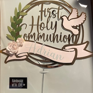 Custom First Holy Communion Cake Topper, Cake Topper With a Name, Gold ...