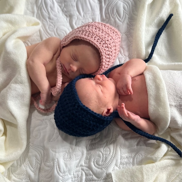 Newborn Knit Baby Bonnet, Crochet Knitted Bonnet, Neutral Bonnet ...