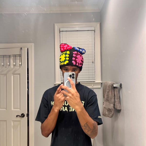 Custom Crochet Granny Square Cat Ear Beanie, Granny Square Cat Ear ...