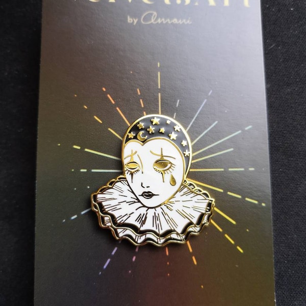 Sad Pierrot Clown Girl Enamel Pin - Golden Metal - Etsy