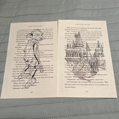Bespoke Hand-drawn Harry Potter Inspired Book Page Art - Etsy