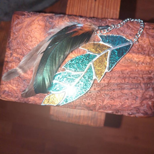 Beautiful Van Gogh Stained Glass Feather Suncatcher Sun Catcher W/ Real ...