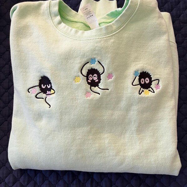 Kawaii Soot Sprite Embroidered Crewneck Sweatshirt, Anime Lover Gift ...