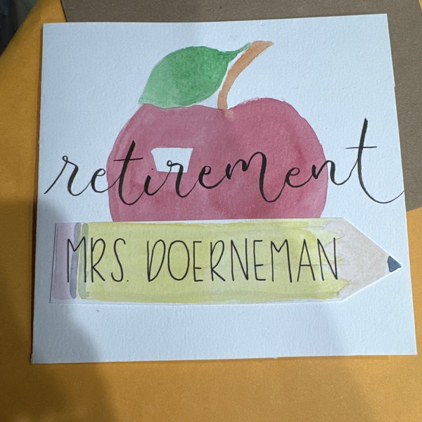 Cute Watercolor Hand Lettered Teacher Retirement Card, Books Theme - Etsy