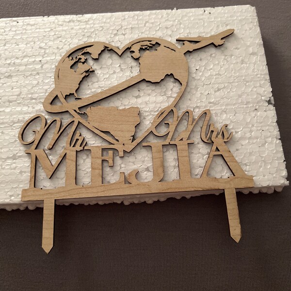 Travel Themed Custom Wedding Cake Topper With Mr and Mrs, World Map ...
