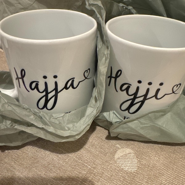 Hajja and Hajji - Islamic Mugs Set for Couple - Personalised Islamic ...