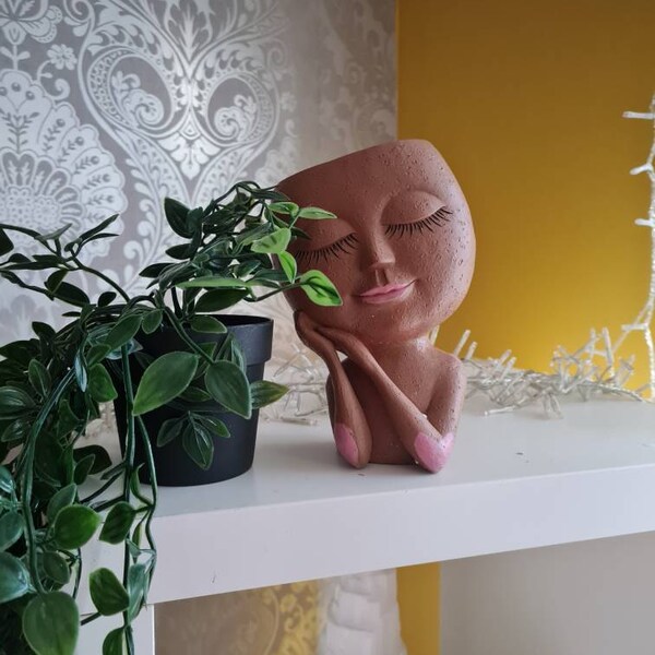 Human Face Abstract Indoor Plant Pots / White Vase Pot Planters / Head ...
