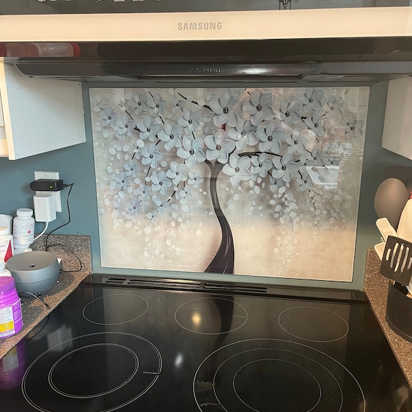 Kitchen Backsplash, Stove Back Cover, Tempered Glass Stove Backsplash ...