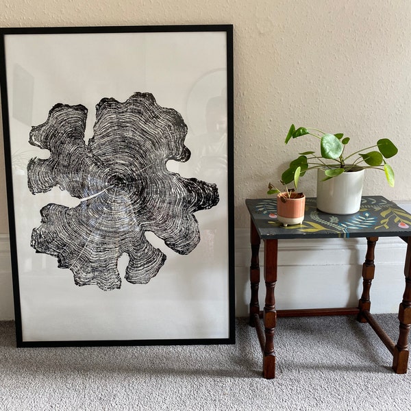 Western Red Cedar, Tree Ring Print, Black and White Tree Ring Print ...