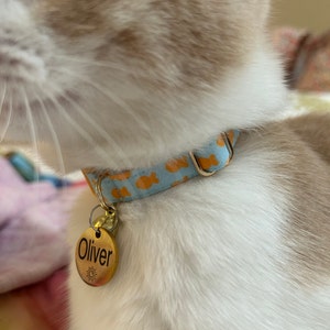 Gold Fish Cat Collar With Bell and Charm, Blue Breakaway Cat Collar ...