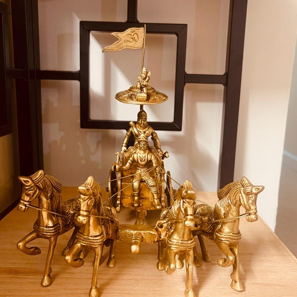 Geetopadesha Bhagavad Gita Krishna Arjuna Chariot Statue Hindu God Home ...