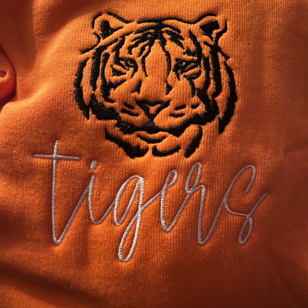 Tiger Face Embroidered Sweatshirt, Purple Tigers Sweatshirt, Orange Embroidered Tiger Sweatshirt ...