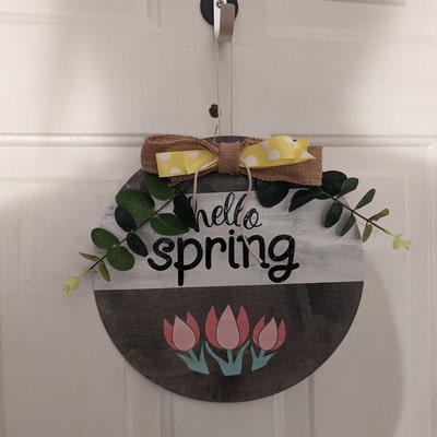 Hello Spring Tulip Svg, Round Door Hanger Svg, Spring Welcome Svg ...